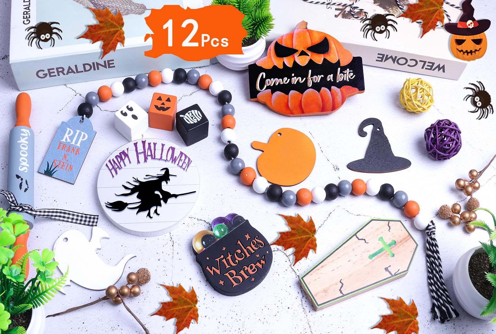 FEEIN Halloween Tiered Tray Decor Set Halloween Wooden Signs Fall Pumpkin Tiered Tray Decoration Items for Indoor Home Table House Room Kitchen Party
