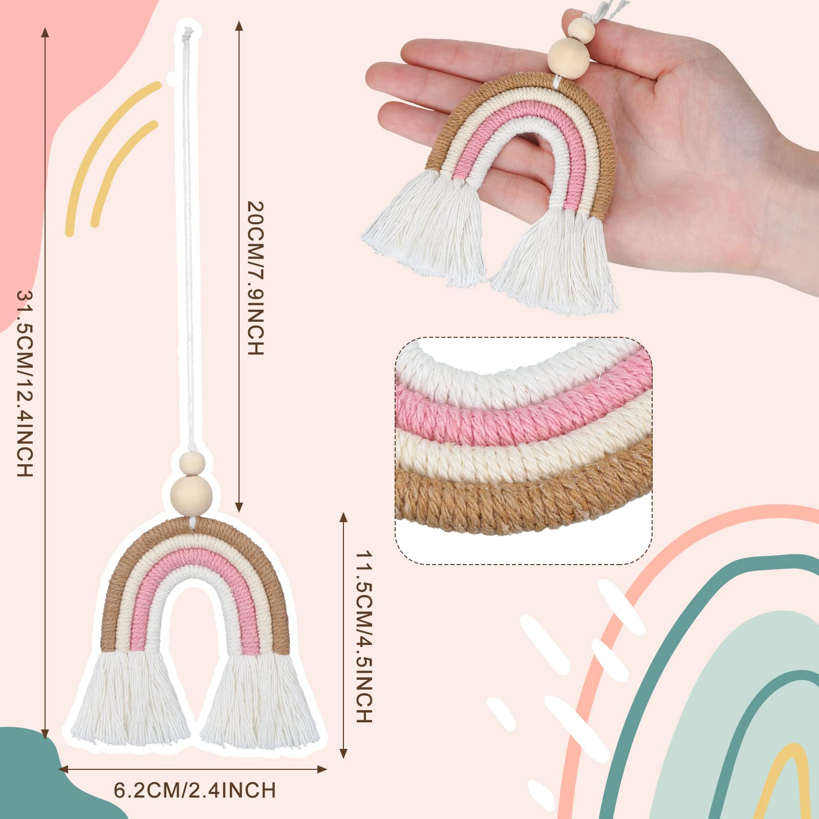 Frienda 3 Pieces Boho Rainbow Car Charm Essential Oil Diffusers for Car Cute Air Fresheners Handmade Hanging Accessories Decor(Beautiful Style)