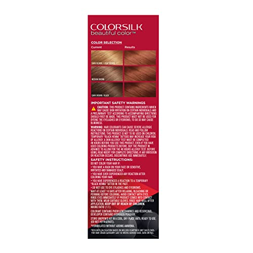 Revlon Colorsilk Beautiful Color Permanent Hair Color, Long-Lasting High-Definition Color, Shine & Silky Softness with 100% Gray Coverage, Ammonia Free, 042 Medium Auburn, 1 Pack