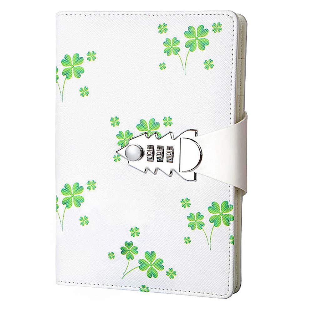 Sealei A5 PU Leather Journal with Lock Digital Password Notebook Locking Personal Diary Diary with Combination Lock (White)