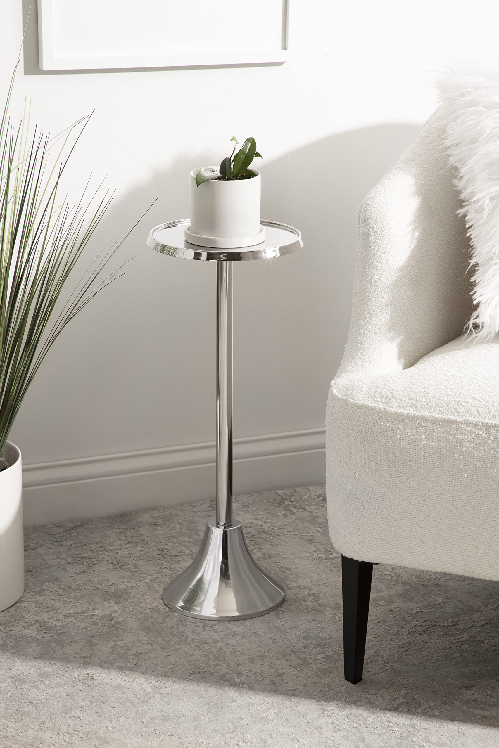 Kate and Laurel Sanzo Modern Pedestal Side Table, 9 x 9 x 23, Silver, Decorative End Table with Sleek Tabletop