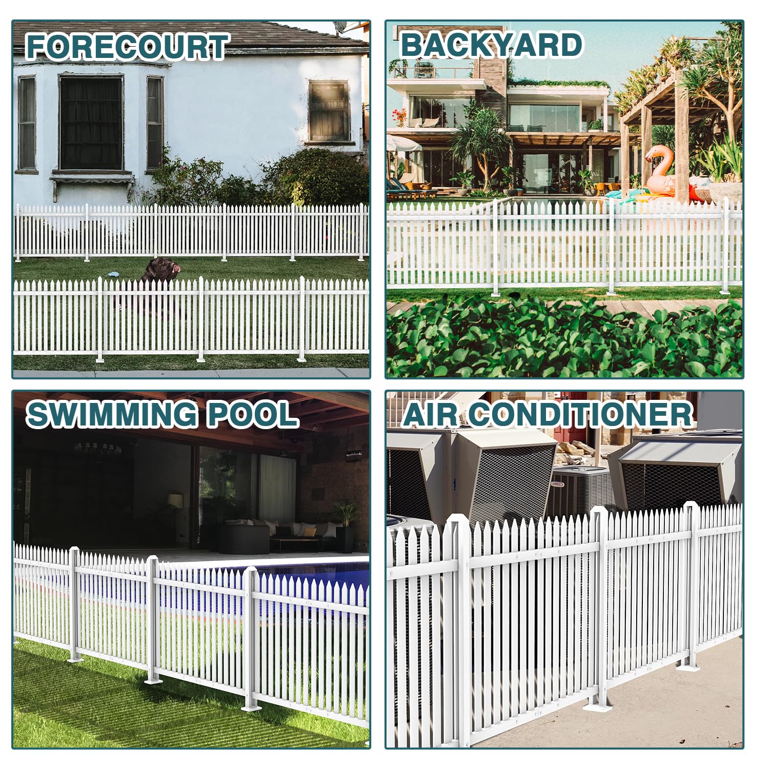 ECOOPTS 36" H x 84" W Vinyl Picket Fence Panels White Decorative Fence for Garden Patio Yard Pool Walkways (34 Pickets, Straight)