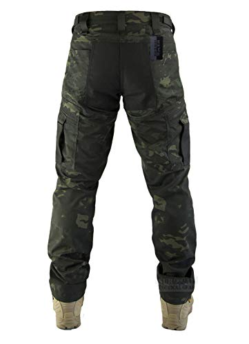 Survival Tactical Gear Combat Pant Motorcycle Riding Pants Ripstop Military Camo Trousers for Camping Hiking (Multicam Black, M)