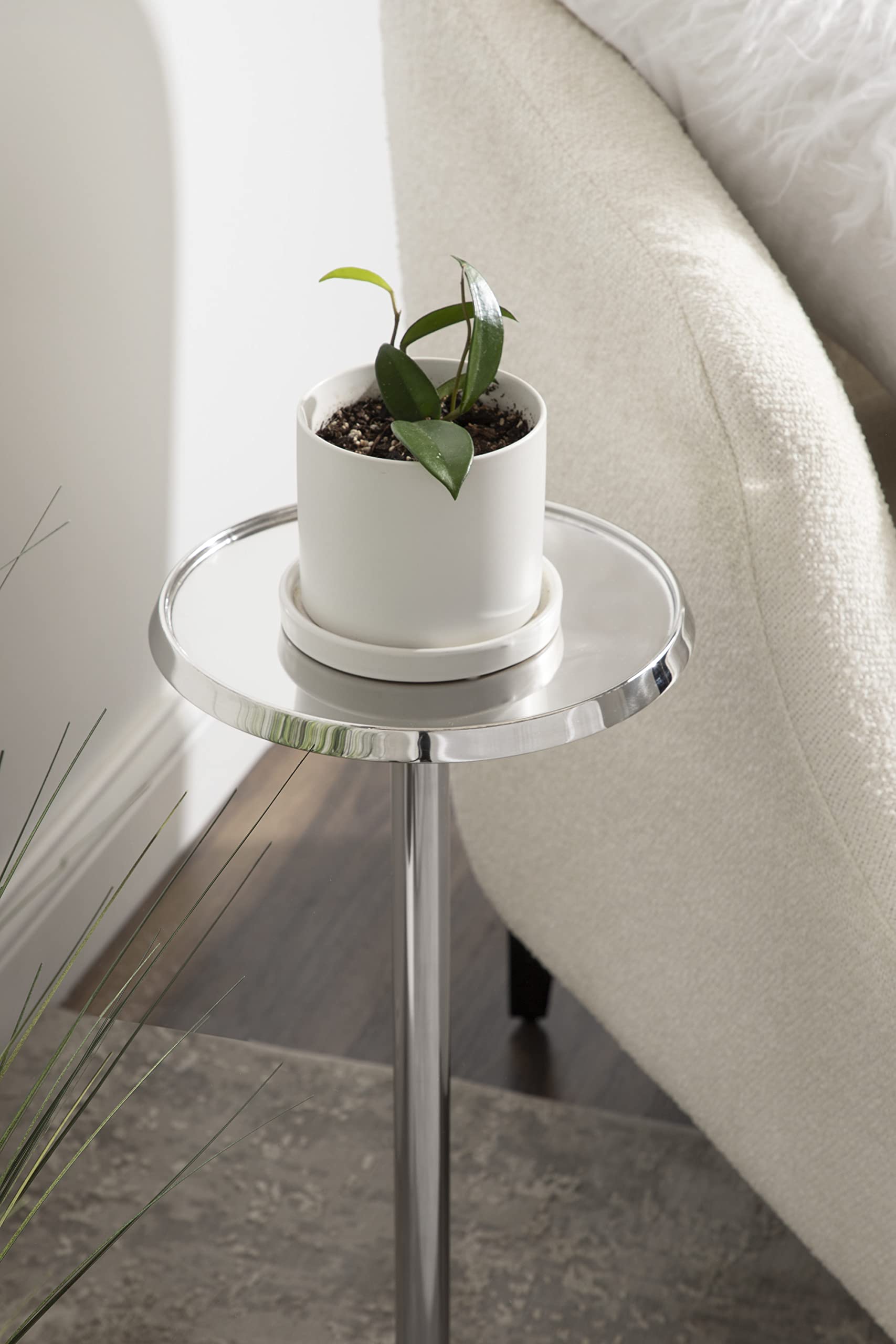Kate and Laurel Sanzo Modern Pedestal Side Table, 9 x 9 x 23, Silver, Decorative End Table with Sleek Tabletop