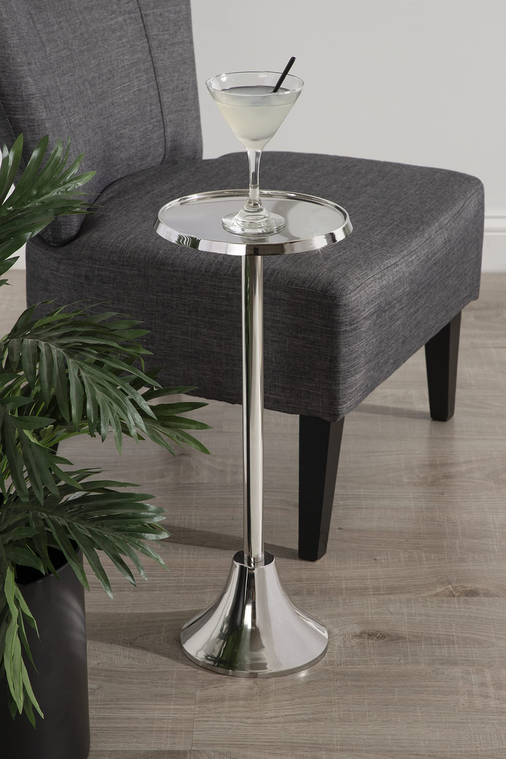 Kate and Laurel Sanzo Modern Pedestal Side Table, 9 x 9 x 23, Silver, Decorative End Table with Sleek Tabletop