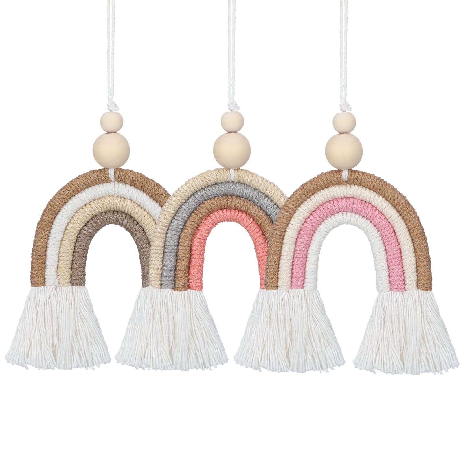 Frienda 3 Pieces Boho Rainbow Car Charm Essential Oil Diffusers for Car Cute Air Fresheners Handmade Hanging Accessories Decor(Beautiful Style)