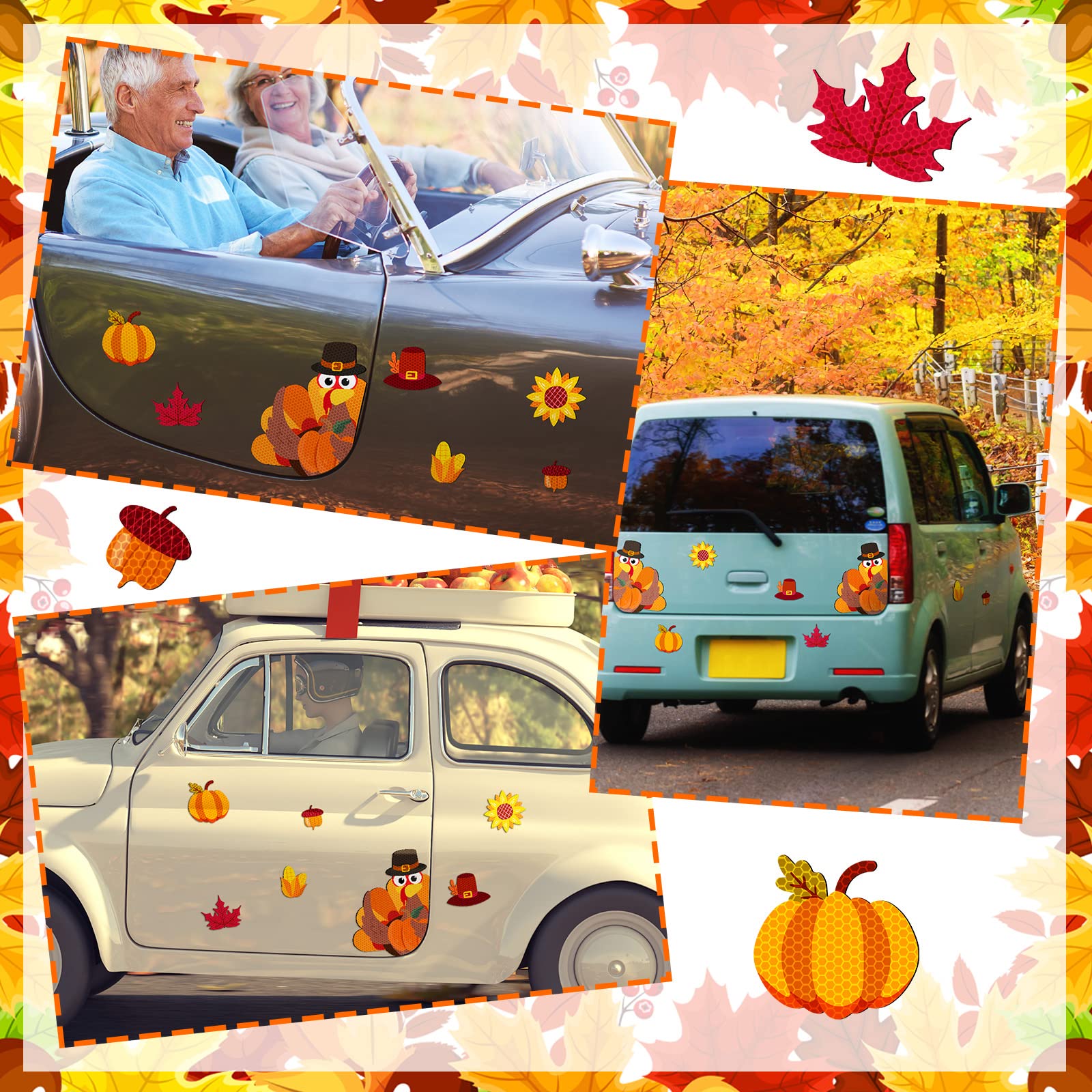 8 Pcs Thanksgiving Magnets Reflective Turkey Decals Autumn Magnets Maple Leaf Pumpkin Car Refrigerator Decorations Fall Magnets Stickers for Car Refrigerator Garage Truck