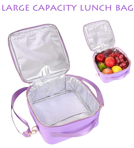 HASOIY Personalized Colorful Letter Patch Insulated Lunch Bag Custom Glitter Varsity Letters Reusable Lunchbox For Kids (purple)