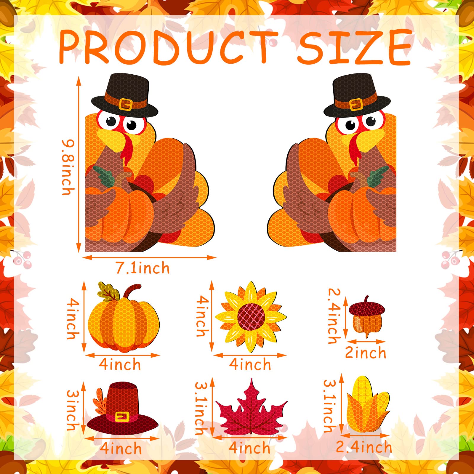8 Pcs Thanksgiving Magnets Reflective Turkey Decals Autumn Magnets Maple Leaf Pumpkin Car Refrigerator Decorations Fall Magnets Stickers for Car Refrigerator Garage Truck