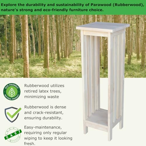 IC International Concepts, Mission Plant Stand, Solid Real Wood, Sturdy Parawood, Dimensions 12" W x 12" D x 36" H, Balcony/Kitchen/Dining/Bedroom/Living, Paint/Stain Ready, Unfinished