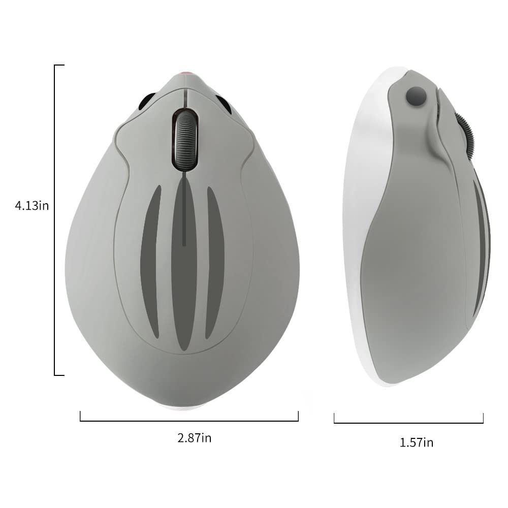 YOCUNKER Wireless Mouse 2.4Ghz Hamster Shape Cute Animal Design M Size Silent Click USB Optical Mouse Lightweight for Kids Compatible with PC/Laptop/Computer/MacBook(Gray)
