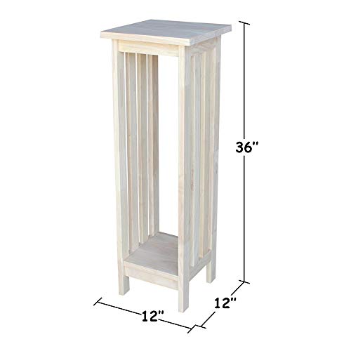IC International Concepts, Mission Plant Stand, Solid Real Wood, Sturdy Parawood, Dimensions 12" W x 12" D x 36" H, Balcony/Kitchen/Dining/Bedroom/Living, Paint/Stain Ready, Unfinished