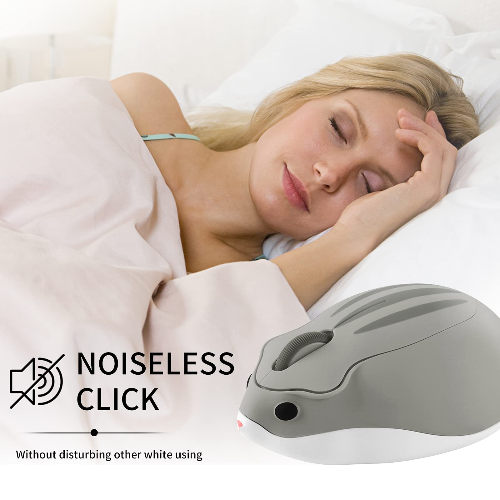 YOCUNKER Wireless Mouse 2.4Ghz Hamster Shape Cute Animal Design M Size Silent Click USB Optical Mouse Lightweight for Kids Compatible with PC/Laptop/Computer/MacBook(Gray)