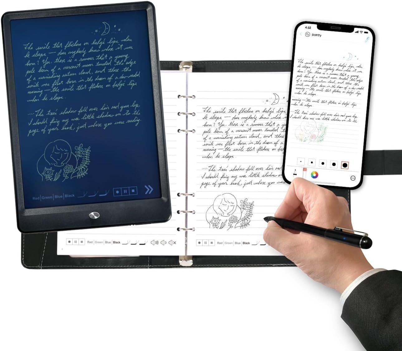 Ophayapen Digital Smart Pen Notebook and Writing Board Set, Real-time Sync for Digitizing, Convert to Text,Storing, and Sharing Paper Notes, Compatible with Smartphone (Android and iOS)
