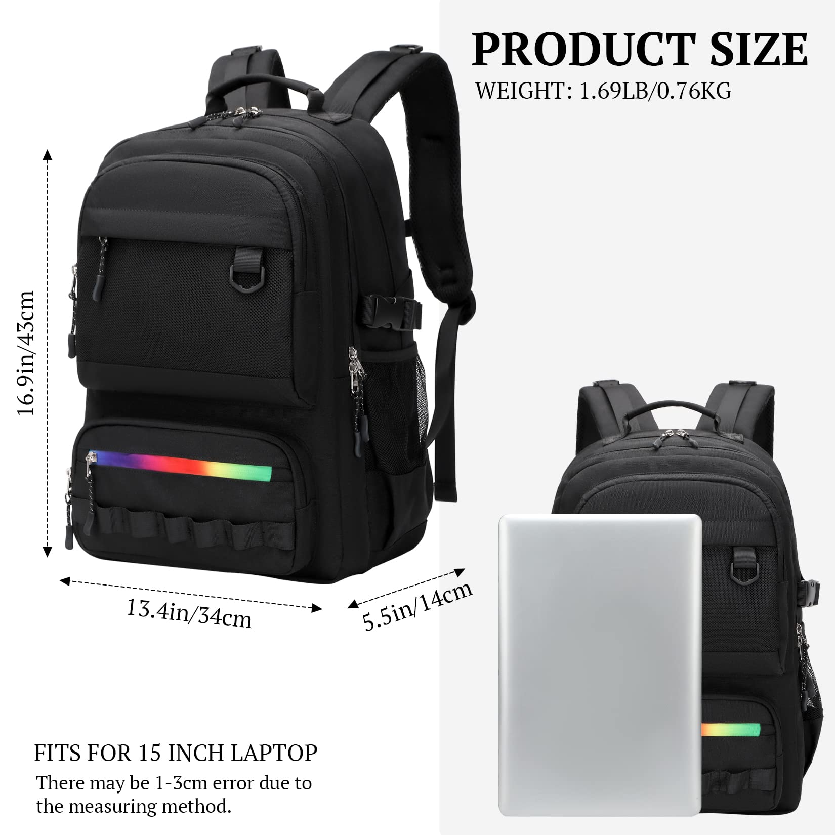 Lanola High School Middle Bookbag for Boy Girls Lightweight School Bag College Backpack for Men Women Travel bag - Black