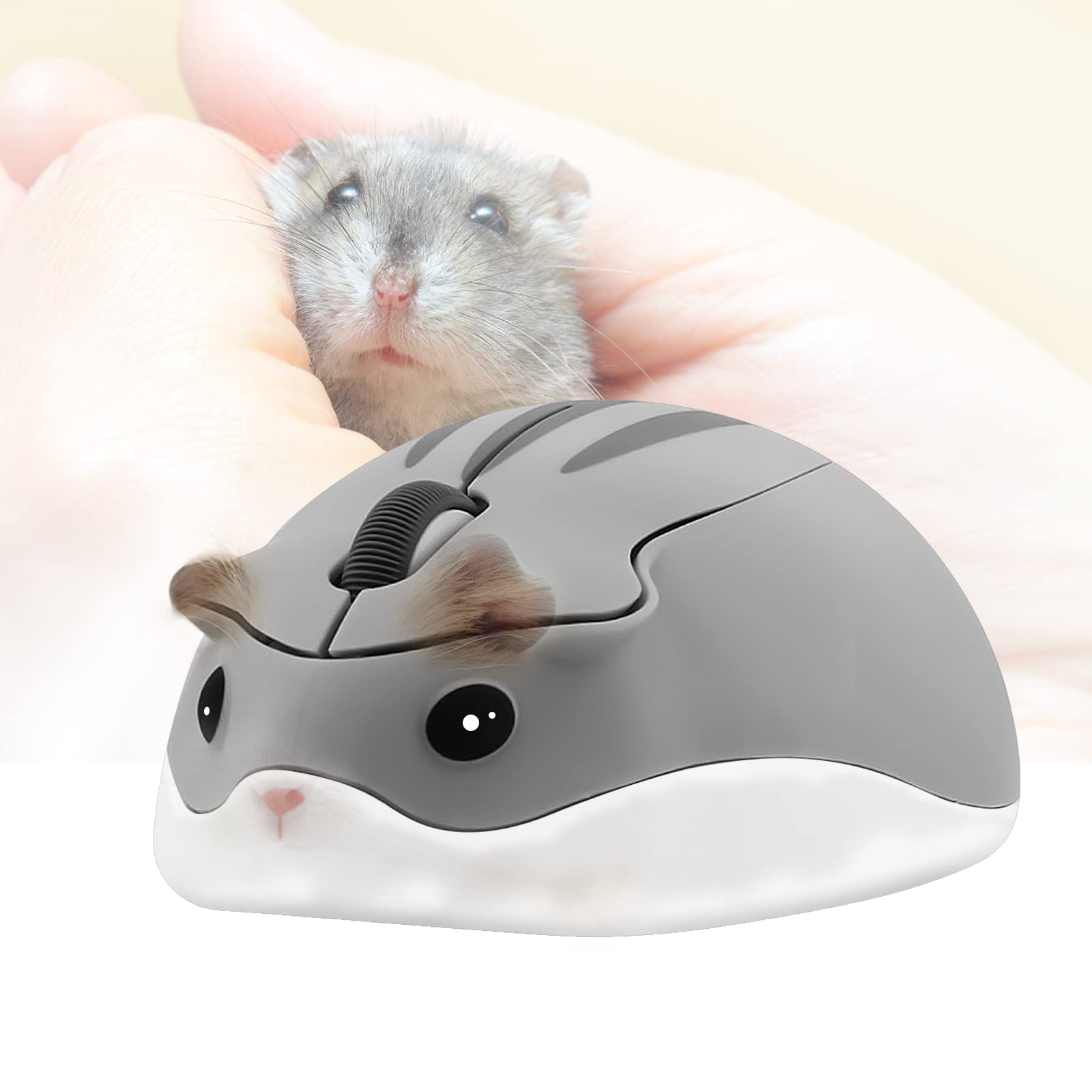 YOCUNKER Wireless Mouse 2.4Ghz Hamster Shape Cute Animal Design M Size Silent Click USB Optical Mouse Lightweight for Kids Compatible with PC/Laptop/Computer/MacBook(Gray)
