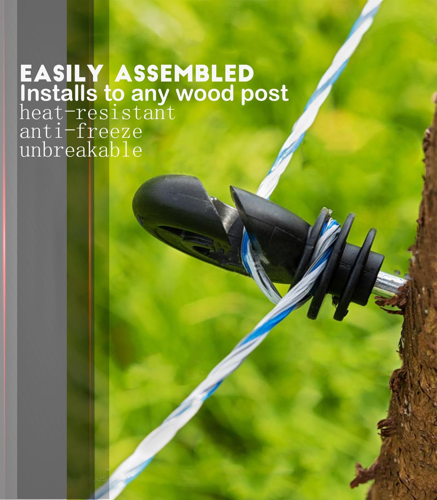 XSTOP 50Pcs Electric Insulator Screw in Insulator Ring Post Wood Post Insulator with 1 Pc Insulator Socket Tool,1 pc Fence Connection Lead and 1Pc Earth Stake Fence Accessories Kit for Fencing System