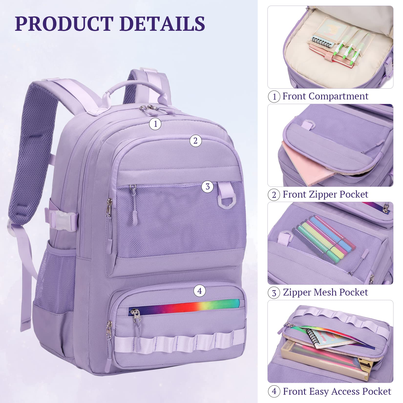 Lanola High School Middle Bookbag for Boy Girls Lightweight School Bag College Backpack for Men Women Travel bag - Black