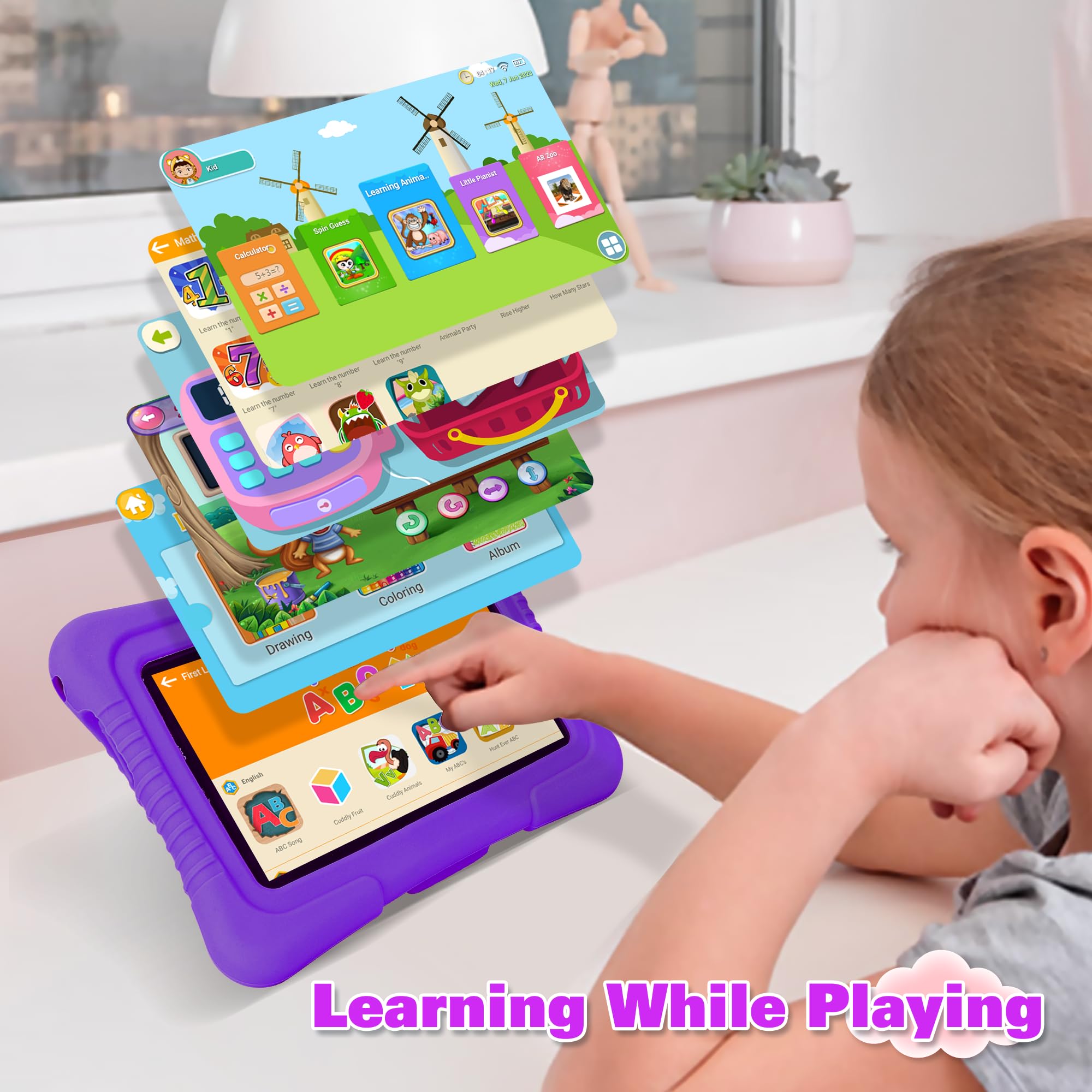 Veidoo Kids Tablet, 7 inch Android Tablet PC, 2GB RAM 32GB ROM, Safety Eye Protection Screen, WiFi, Dual Camera, Games, Parental Control APP, Tablet with Silicone Case(Purple)