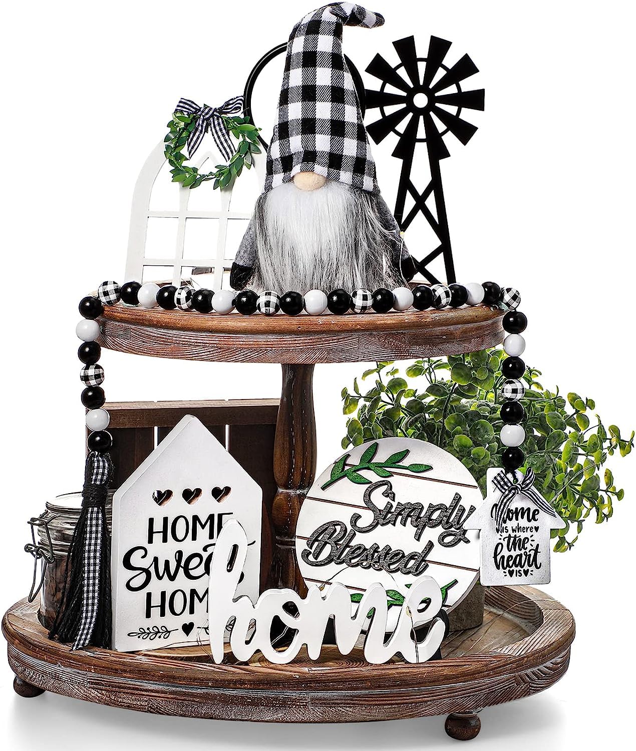 Qvutkve Tiered Tray Decor 16 Pcs, Farmhouse Decor Set, Stereoscopic Exquisite Relief Design Sign Rustic Table Ornaments for Kitchen Table Decoration, Gift