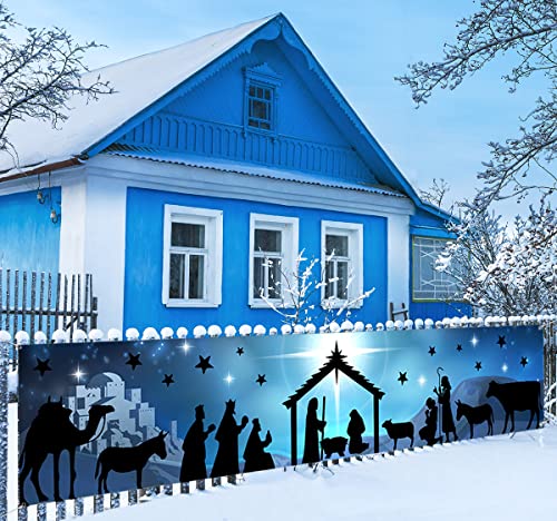 Manger Scene Religious Christmas Banner Decoration- Holy Nativity Christmas Yard Sign Banner for Outside 2022 Xmas Decoration