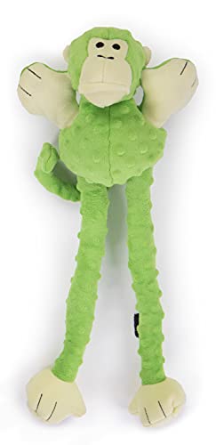 goDog Crazy Tugs Monkeys with Chew Guard Tough Plush Dog Toy, Green, Large