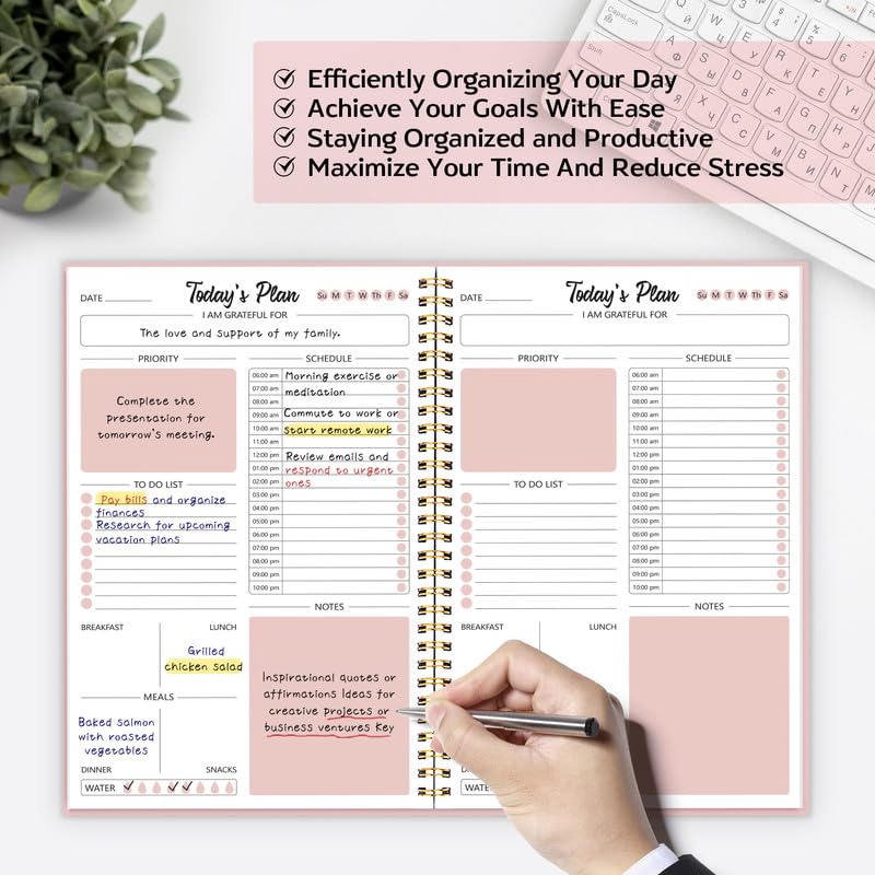 Daily Planner Undated, To Do List Notebook Planner with Hourly Schedule, Work Planner To Stay Organized And Boost Productivity, Appointment Organizer for Man/Women,160 Pages, B5 Size(6.9"x9.9")-Pink