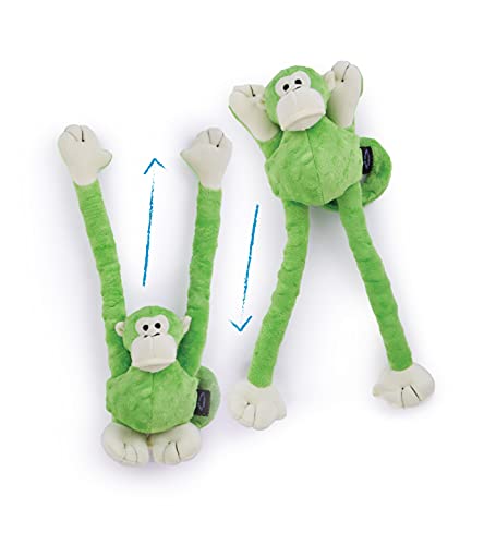 goDog Crazy Tugs Monkeys with Chew Guard Tough Plush Dog Toy, Green, Large