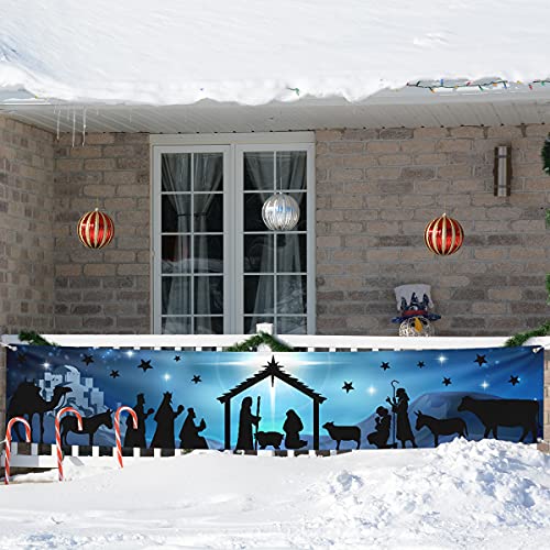 Manger Scene Religious Christmas Banner Decoration- Holy Nativity Christmas Yard Sign Banner for Outside 2022 Xmas Decoration