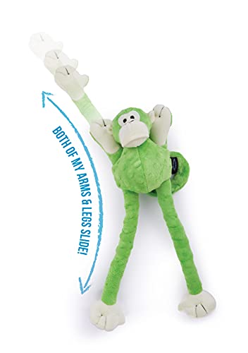 goDog Crazy Tugs Monkeys with Chew Guard Tough Plush Dog Toy, Green, Large