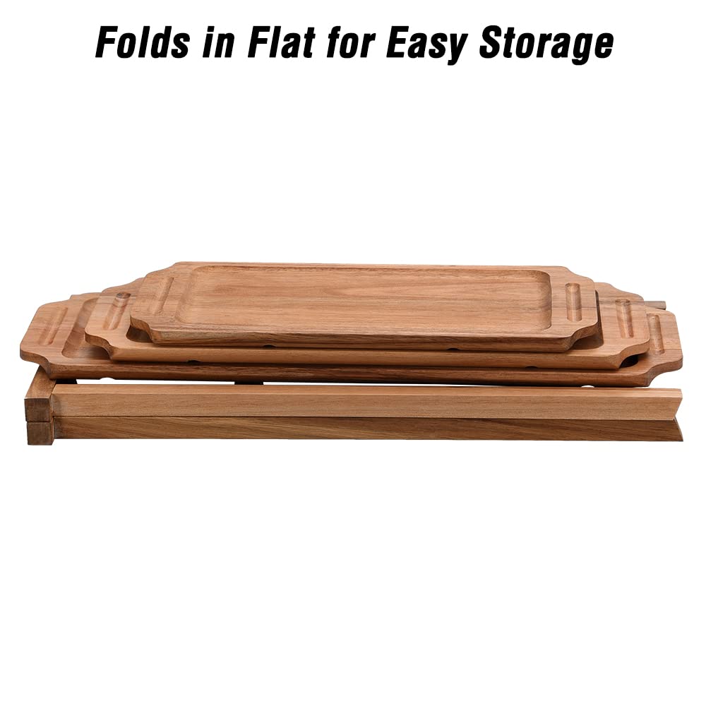KADAR Acacia Wood Tiered Serving Tray, 3 Tier Serving Platter Party Serving Dishes Trays Platters-3 Trays of Max Length 20” and 6.5” Width