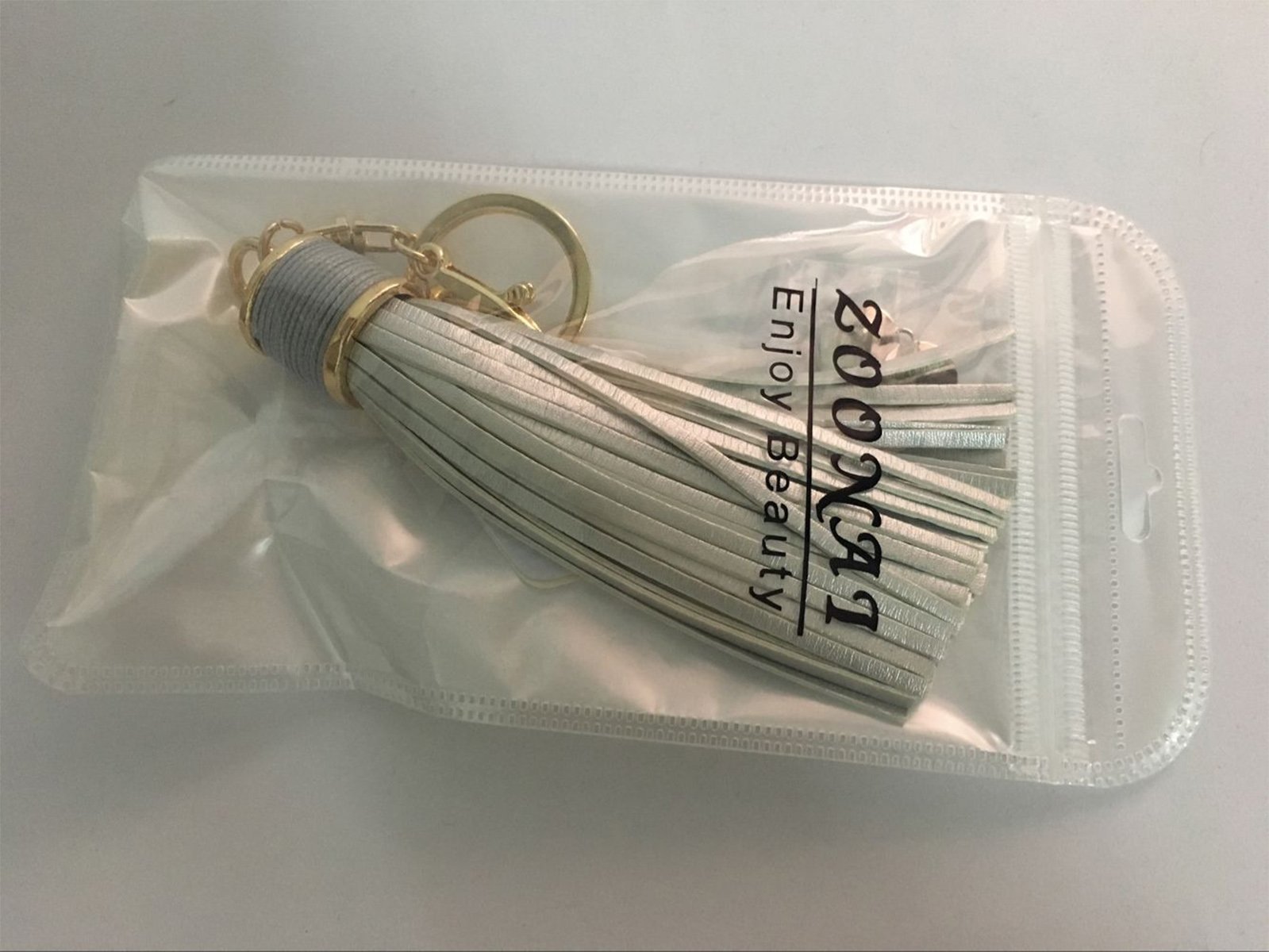 ZOONAI Women Leather Tassels Keychain Car Circle Key Rings Gift Bag Hanging Buckle (Silver)