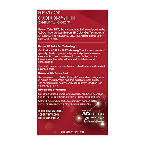 Revlon Colorsilk Beautiful Color, Permanent Hair Dye with Keratin, 100% Gray Coverage, Ammonia Free, 51 Light Auburn (Pack of 3)