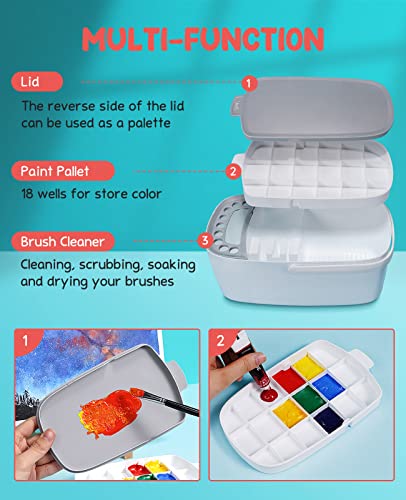 GAMENOTE Paint Brush Cleaner - Paint Brush Holder with Palette and Handle, Paint Brush Rinser for Acrylic, Watercolor, and Water-Based Paints
