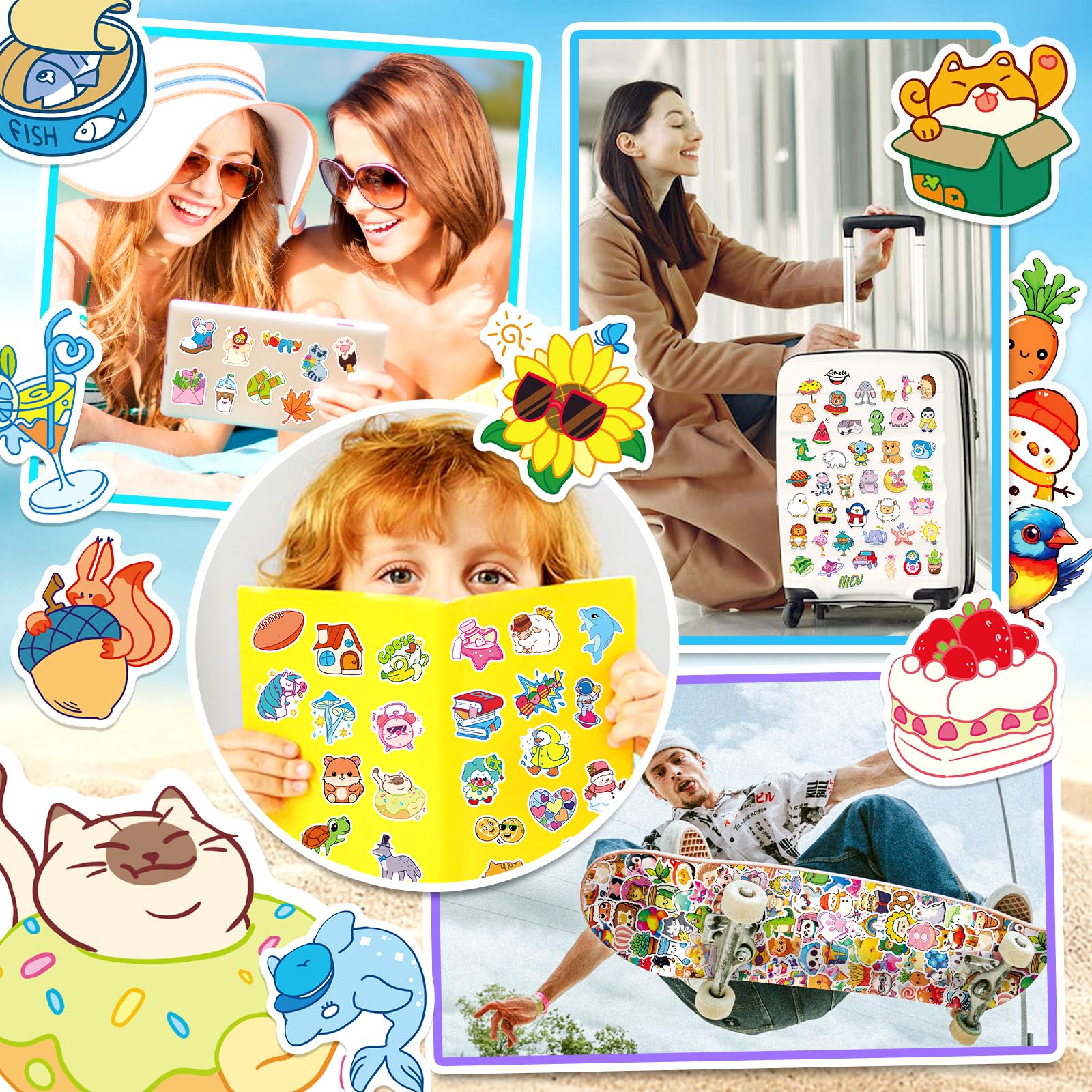 Y-times 600 Pcs Waterproof Vinyl Multicolor Cartoon Bubble Stickers for Kids, Teens, Adults - Water Bottle, Skateboards, Scrapbook, Laptops, Computers