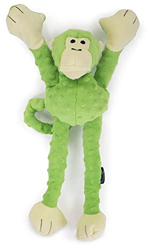 goDog Crazy Tugs Monkeys with Chew Guard Tough Plush Dog Toy, Green, Large