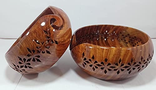 Handmade Wooden Yarn Bowl - Rosewood Crafted Beautiful Yarn Bowl for Knitting and Crochet Yarn (Large)