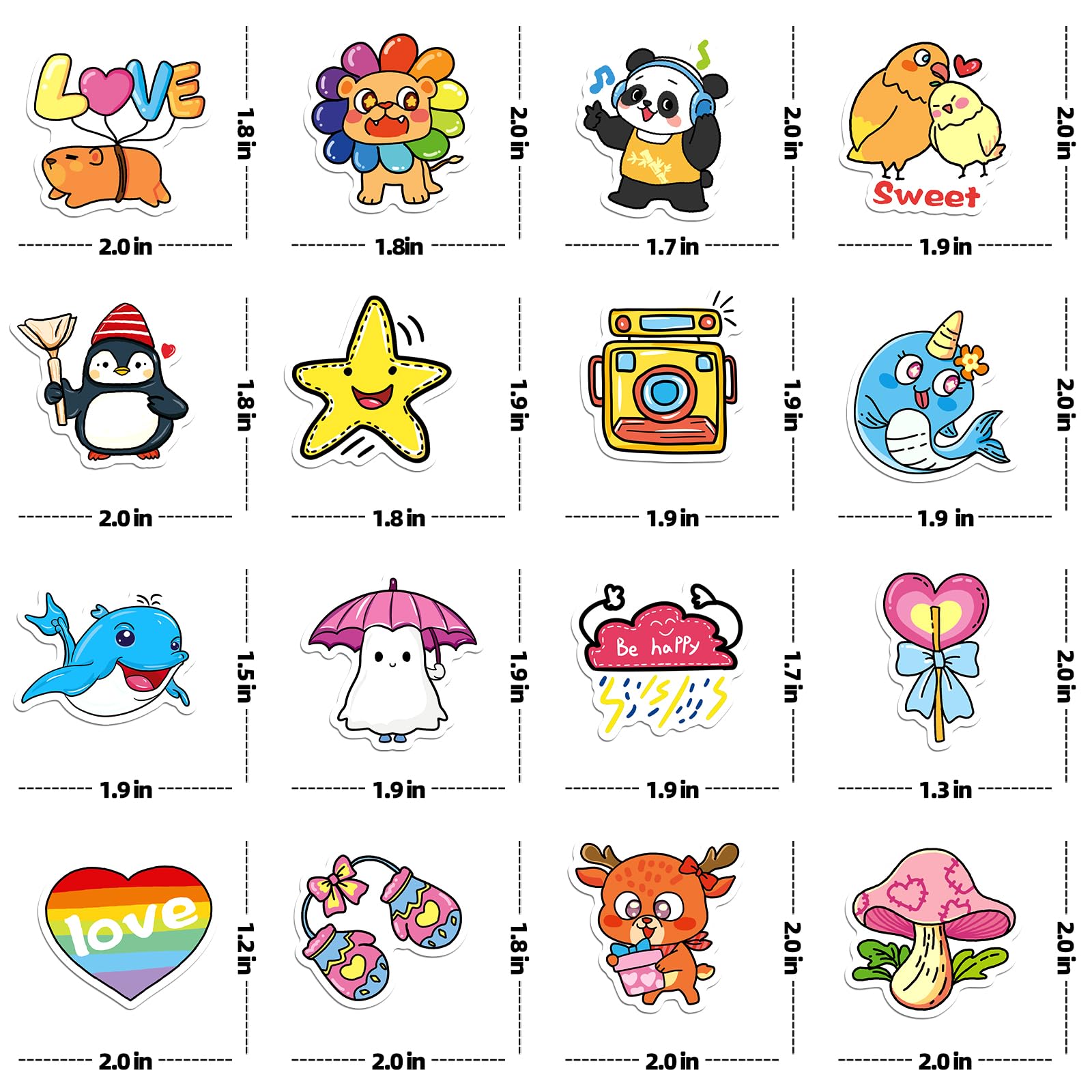 Y-times 600 Pcs Waterproof Vinyl Multicolor Cartoon Bubble Stickers for Kids, Teens, Adults - Water Bottle, Skateboards, Scrapbook, Laptops, Computers