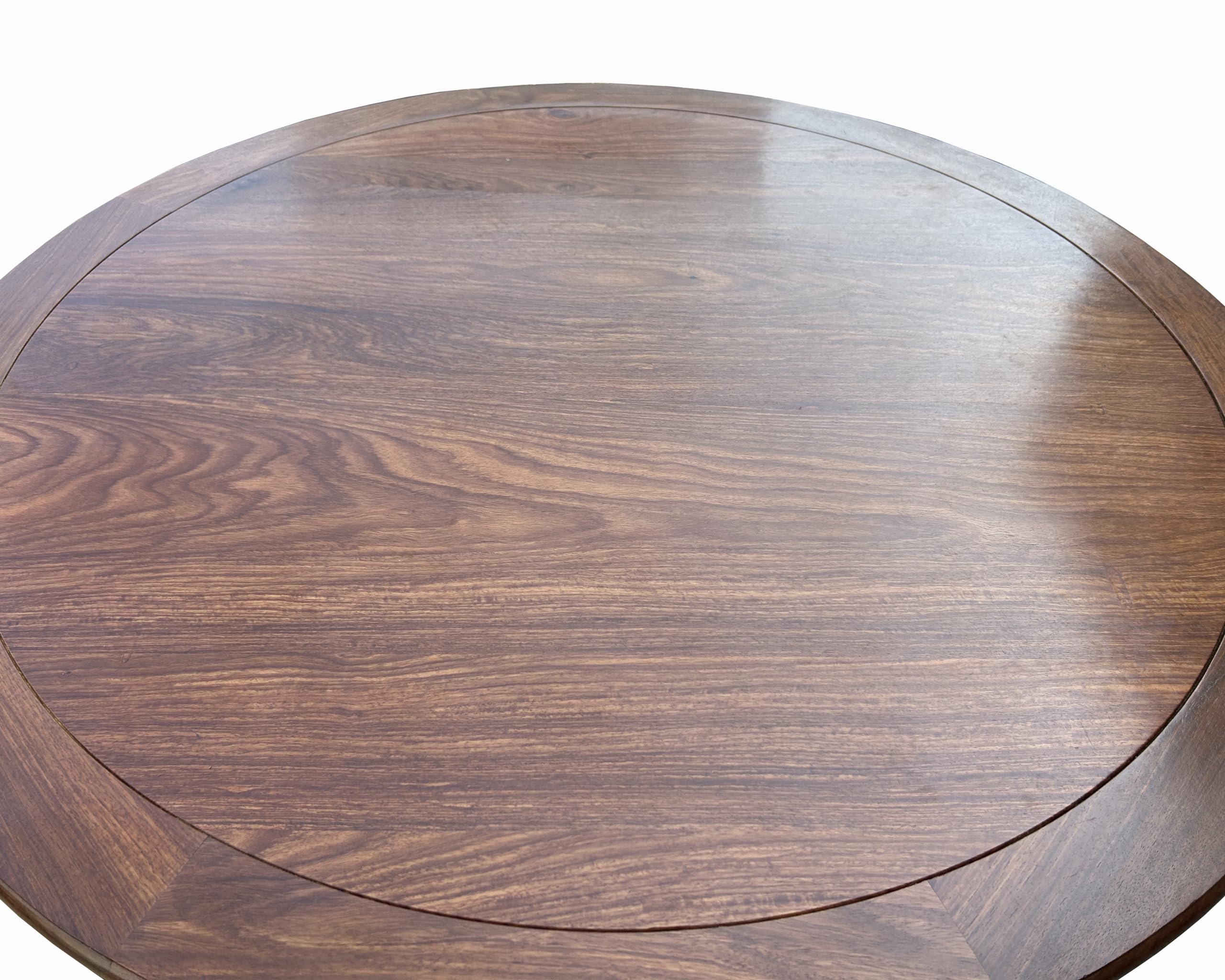 Chinese Brown Flower Carving Wood Round Pedestal Base Tea Table Acs7697