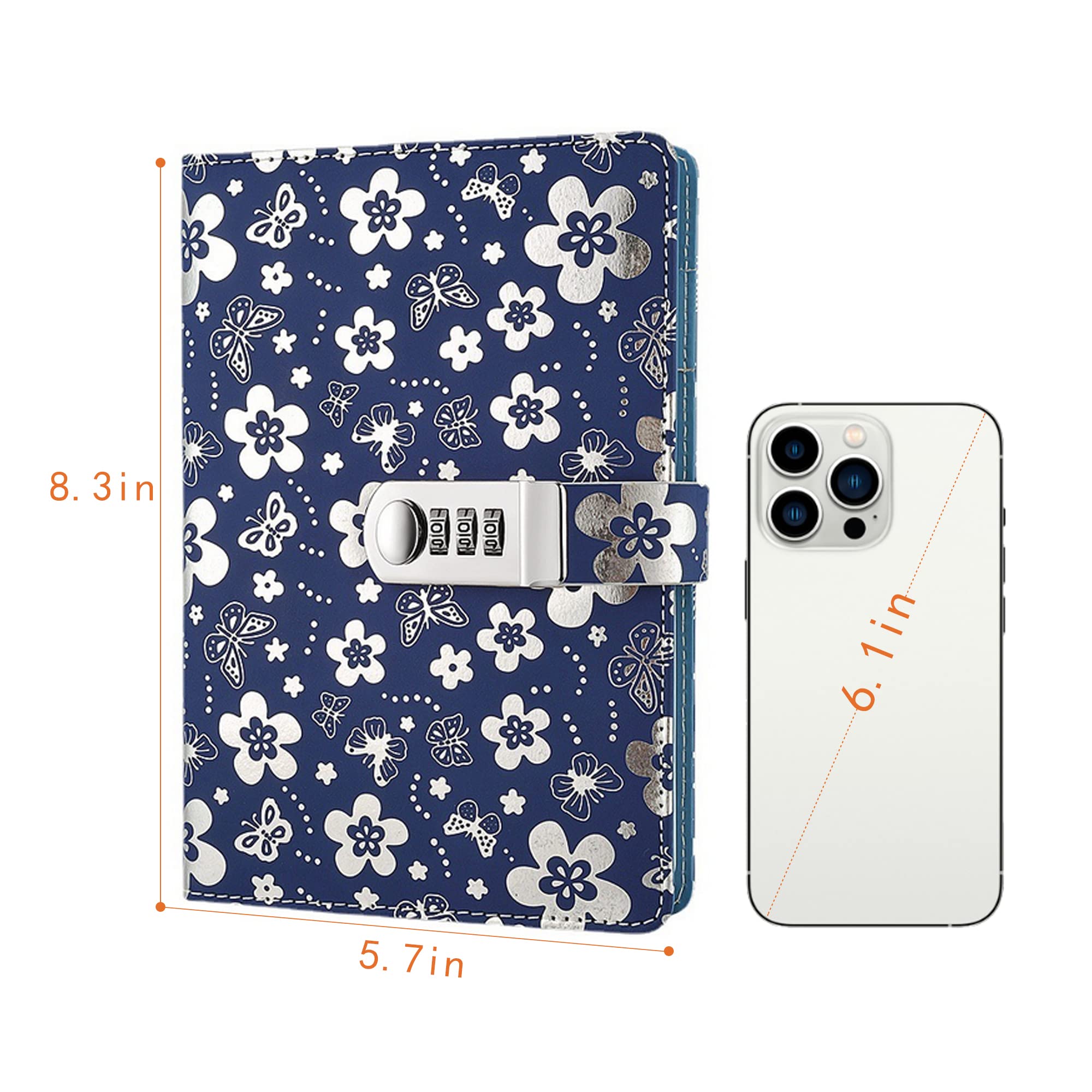 Lock Leather Binder Diary Personal Writing Diary Lock Journal Diary Digital Password Notebook, A8 Size, Silver
