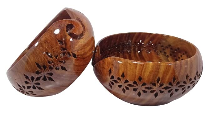 Handmade Wooden Yarn Bowl - Rosewood Crafted Beautiful Yarn Bowl for Knitting and Crochet Yarn (Large)