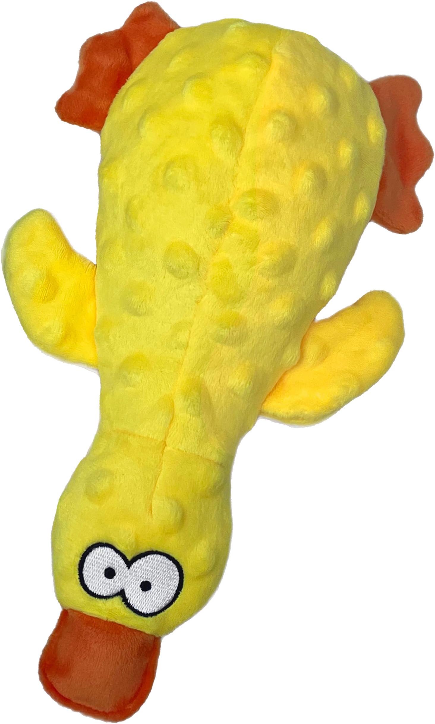 SHAGGYTAILVILLAGE Squeaky Duck Dog Toy for Small, Medium and Large Dogs, Durable Interactive Dog Toys to Keep Them Busy, Soft Crinkle Plush Puppy Chew Toys Teething and Boredom (Mr. Ducky Yellow 1PC)