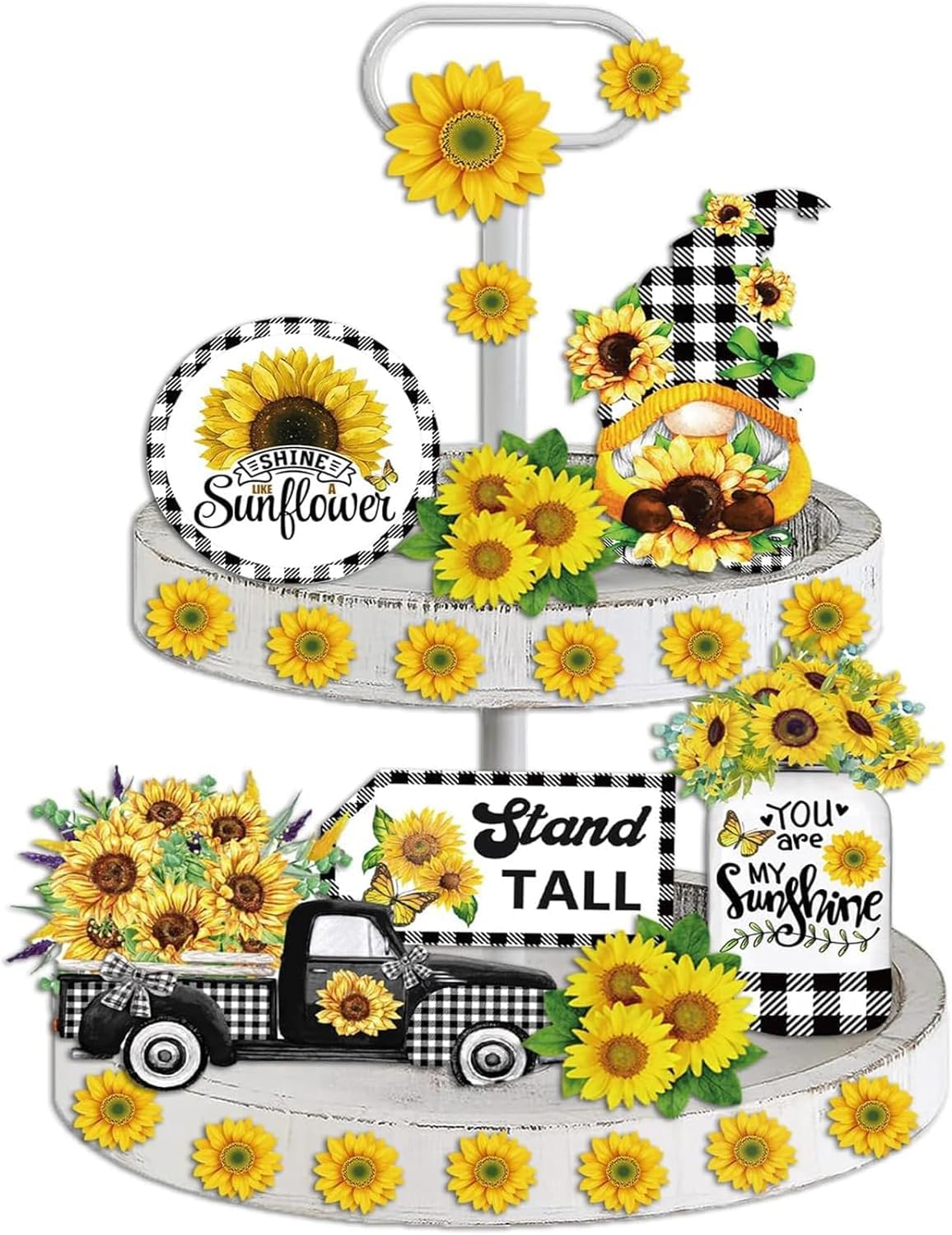Spring Sunflower Tiered Tray Decor Set Farmhouse Tiered Tray Decor Sunshine Wood Sign Sunflower Kitchen Decor for Home Table Shelf