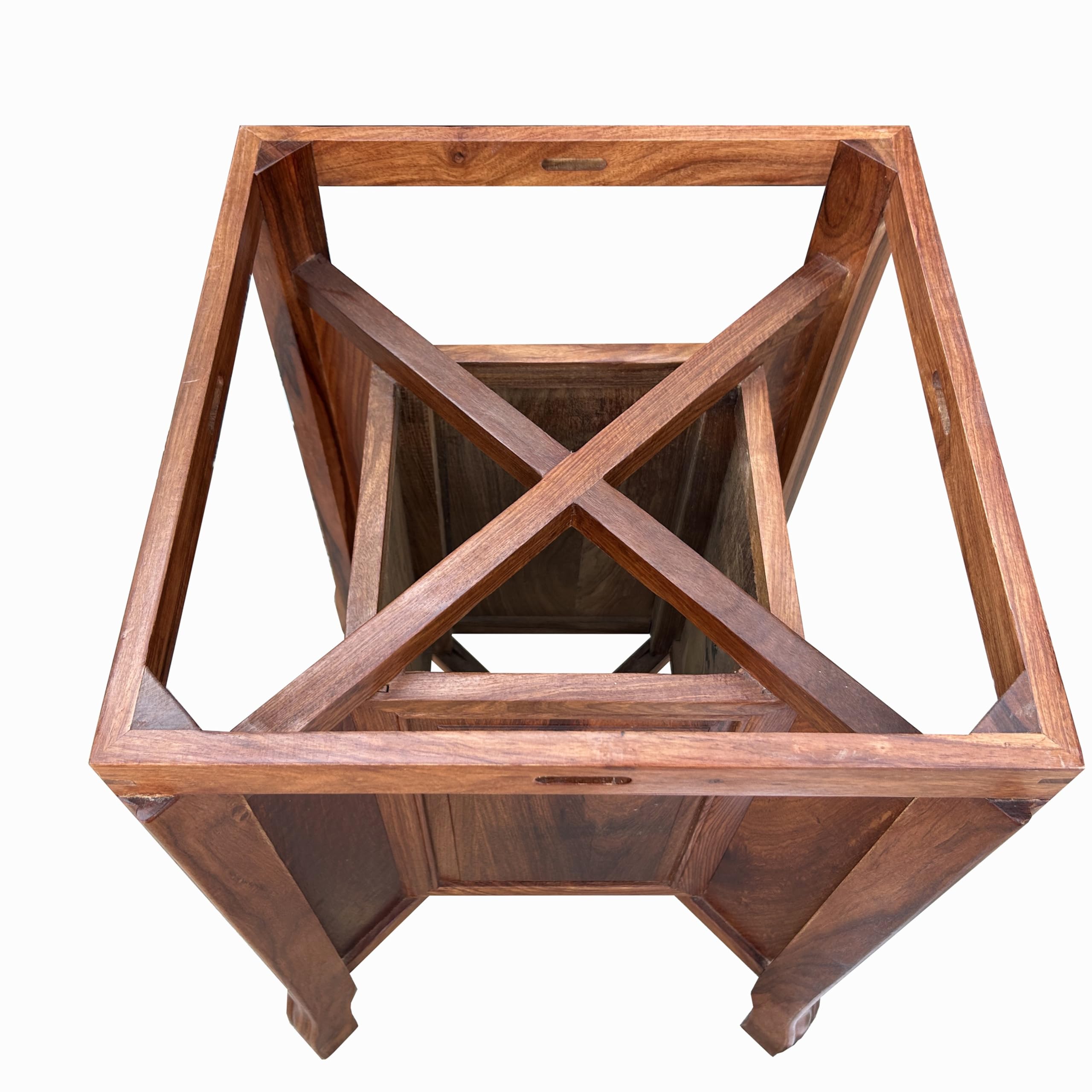 Chinese Brown Flower Carving Wood Round Pedestal Base Tea Table Acs7697