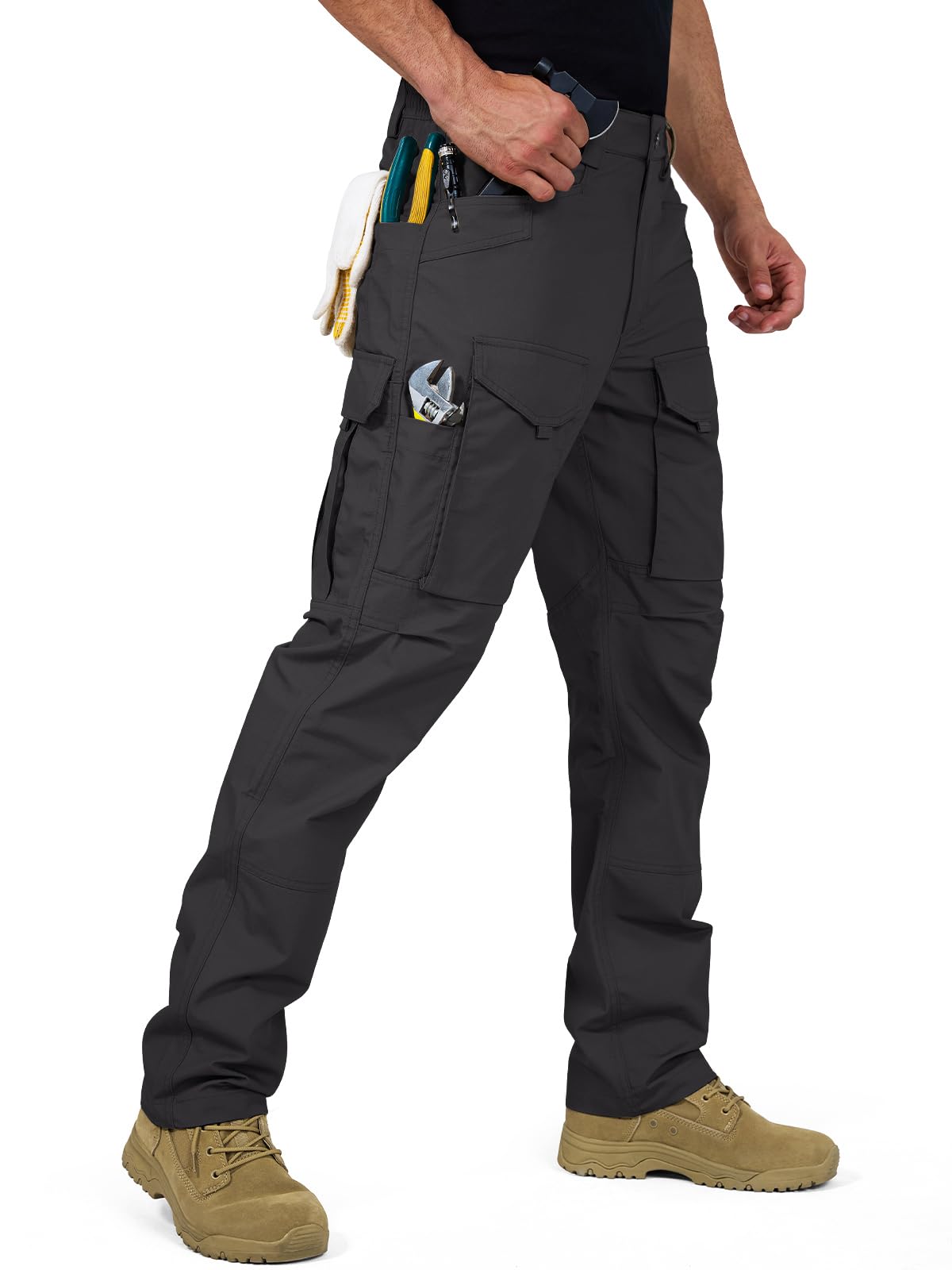 FREE SOLDIER Men's Cargo Pants,Tactical Pants for Men Stretch,Durable Ripstop EDC Work Pants for Hiking (Black 34Wx30L)