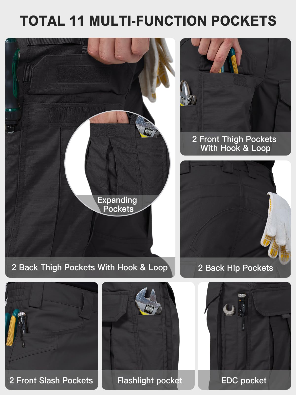 FREE SOLDIER Men's Cargo Pants,Tactical Pants for Men Stretch,Durable Ripstop EDC Work Pants for Hiking (Black 34Wx30L)