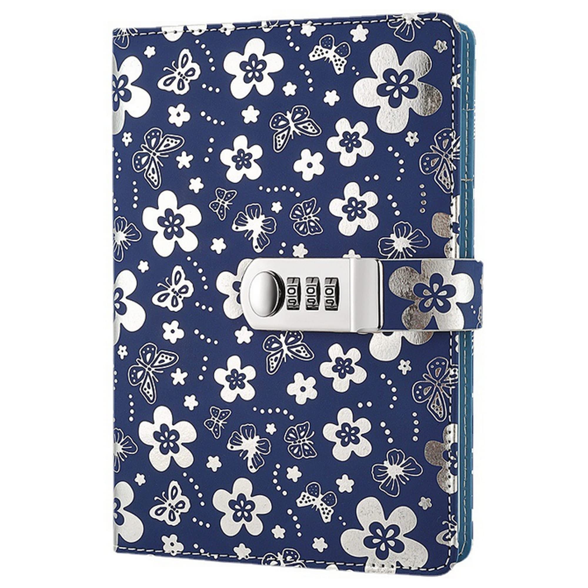 Lock Leather Binder Diary Personal Writing Diary Lock Journal Diary Digital Password Notebook, A8 Size, Silver