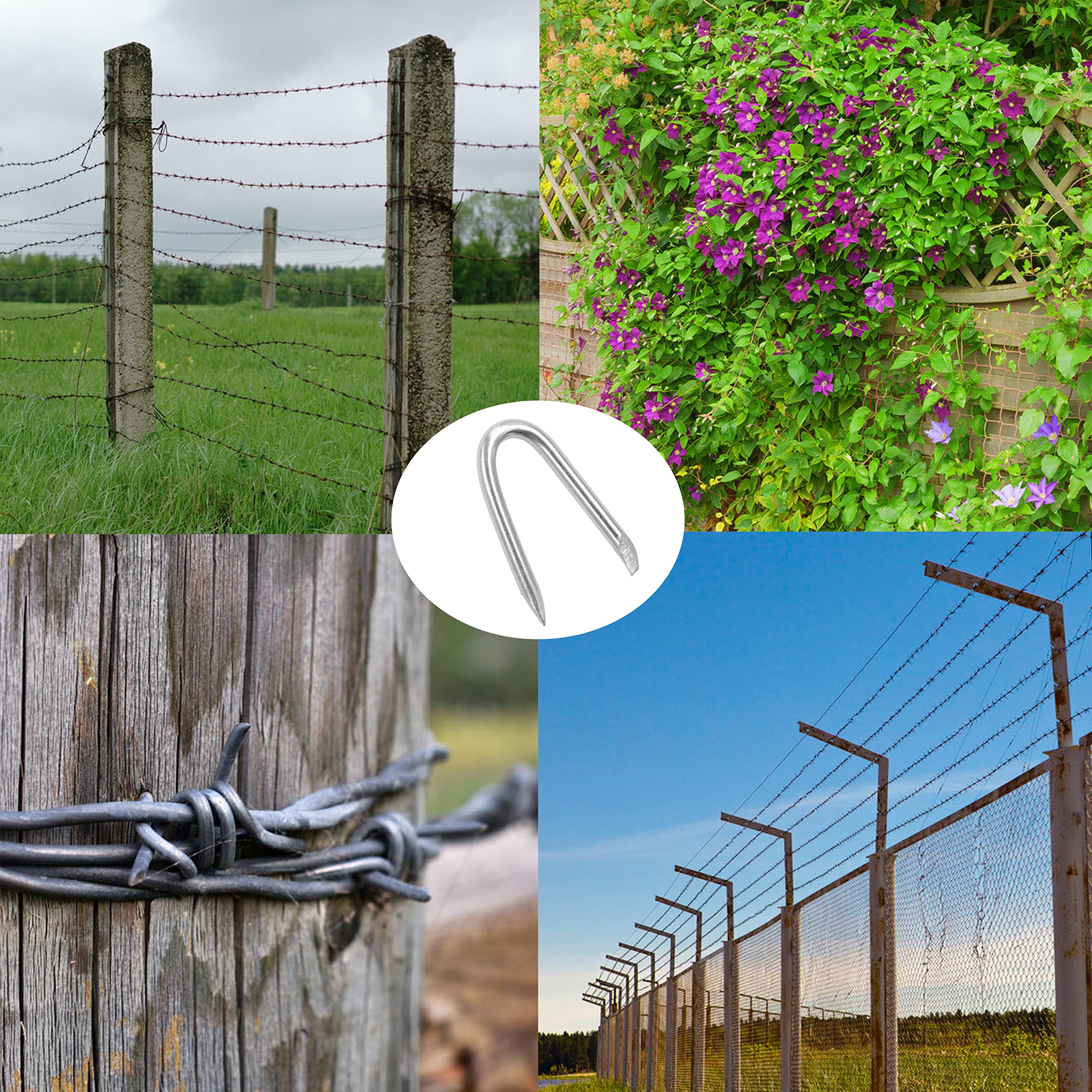 OMOTOOL Steel Wire Fencing Staples (200 pcs), Galvanized U-Shaped Fasteners Nails for Wire Mesh and Woven Fencing