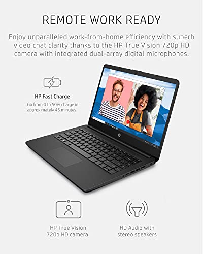 HP 14 Laptop, Intel Celeron N4020, 4 GB RAM, 64 GB Storage, 14-inch Micro-Edge HD Display, Windows 11 Home, Thin & Portable, 4K Graphics, One Year of Microsoft 365 (14-dq0020nr, 2021, Jet Black)