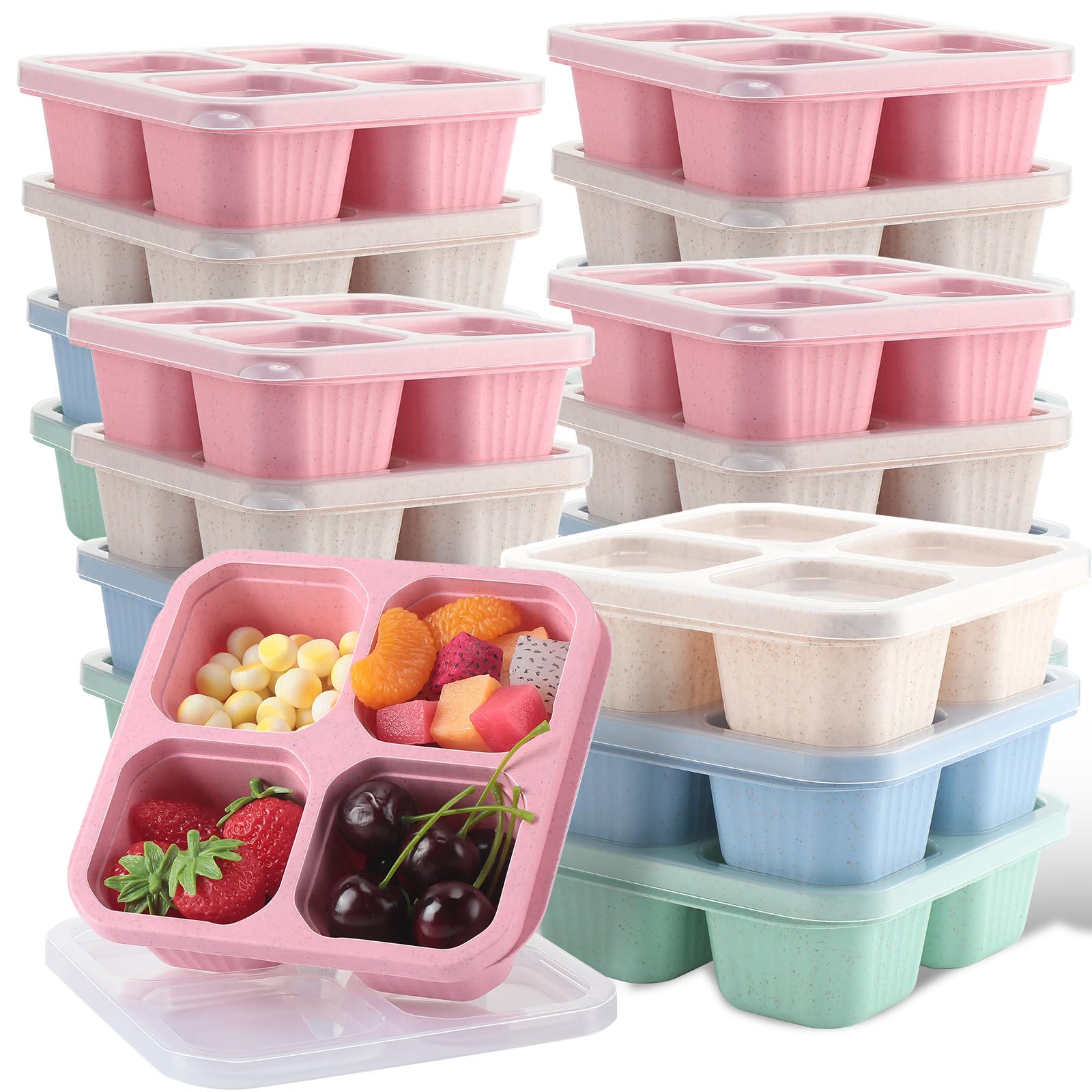 Maxdot 20 Pieces Bento Snack Box Containers 4 Compartments Lunchable Containers Box Reusable Lunch Containers for Kid Adult, Food Storage Containers for School Work Travel, Multicolored